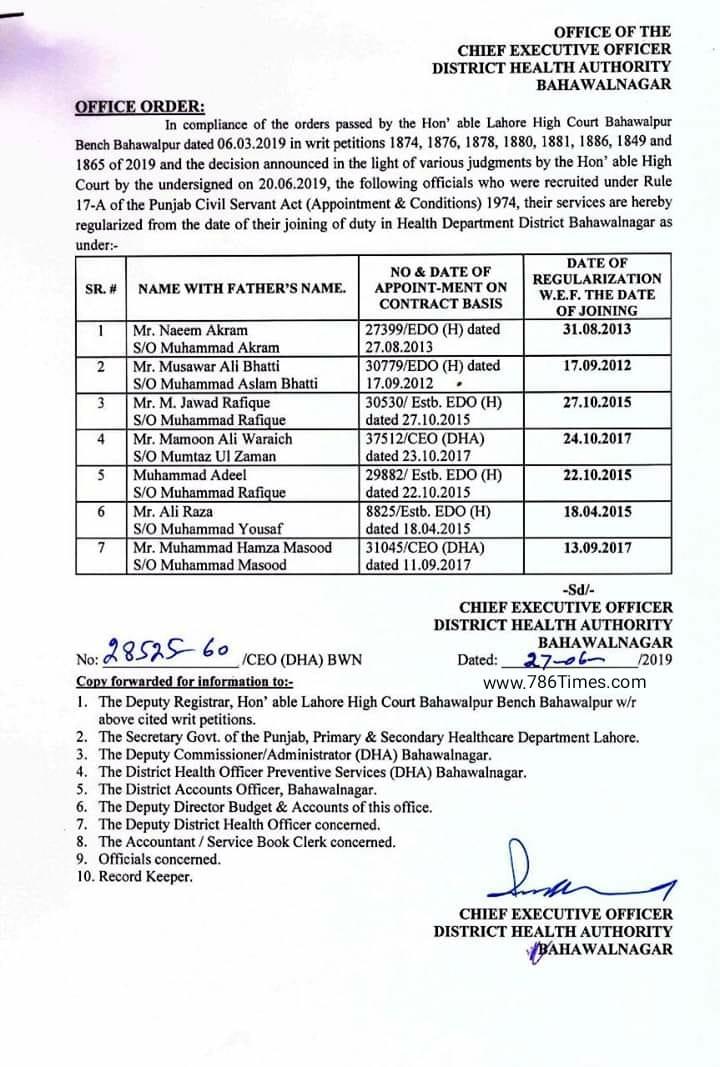 Date of Regularization from Date of initial Appointment