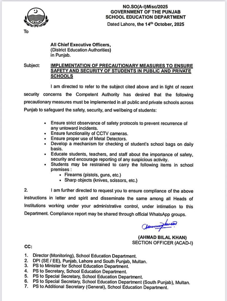 PRECAUTIONARY MEASURES TO ENSURE SAFETY AND SECURITY OF STUDENTS IN SCHOOLS